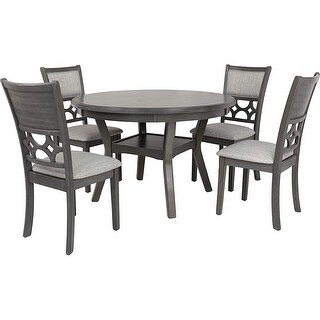 Gale 47 Inch Round Dining Table, Open Shelf, Curved Legs, Smooth Gray ...