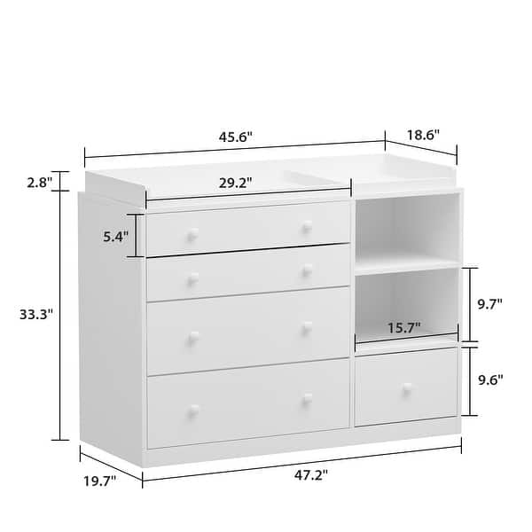 Timechee 47" Heavy Changing Table Drawers Dresser Chest White Cabinet ...