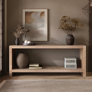 GDFStudio Thalorin Wood Veneer Console Table with Farmhouse Style and 2 ...