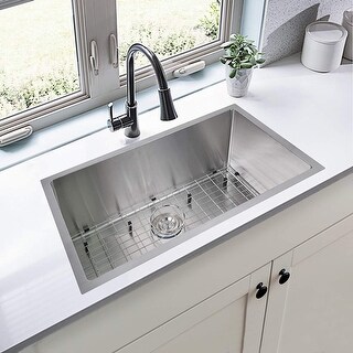 Deluxe 32 Inch Kitchen Sink 16 Gauge Single Basin Stainless Steel - Bed ...
