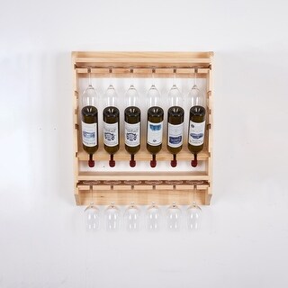 18-Bottle Wall Mouted Wine Rack, Pine Wood Wall Wine Rack and Glass ...