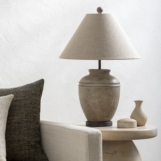 StyleCraft Olney Textured Concrete Table Lamp with Off-White Linen Drum ...