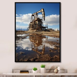Designart "Oil Drilling Rig Fields Horizon I" Oil Rigs / Fields Framed ...