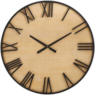 Light Brown Wooden Wall Clock with Black Metal Numbers and Frame - On ...