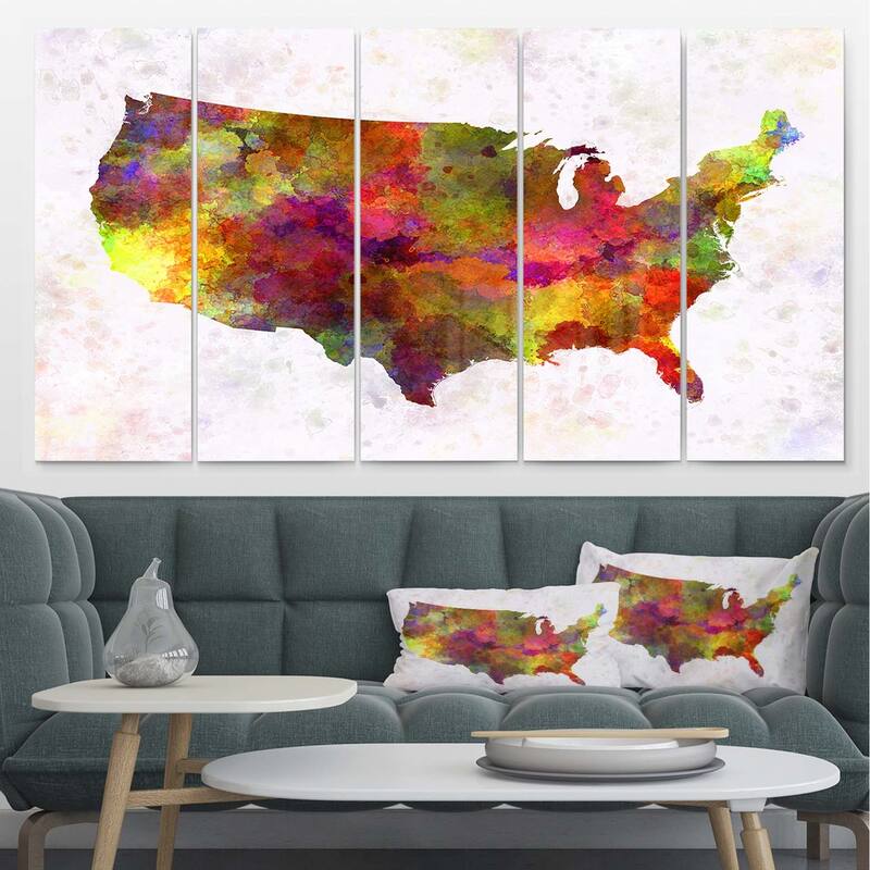 Designart 'United States Map in Colors' Watercolor Metal Wall Art ...