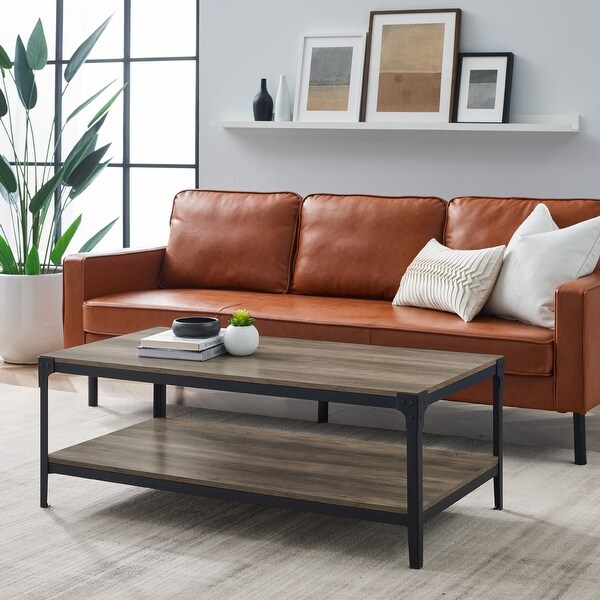 48 Inch Rustic Angle Iron Coffee Table Grey