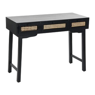 Classic Mango Wood Desk with 3 Drawers and Cane Front Detail, Furniture ...