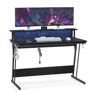 Computer Desk with USB Ports, Office Desk with Monitor Stand for 2 ...
