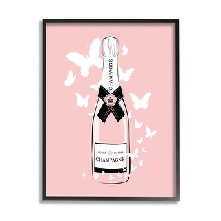 Stupell Pastel Fluttering Butterflies Chic Pink Champagne Bottle Framed ...