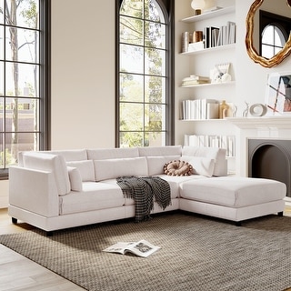 Solid Wood Frame L-Shaped Sectional Sofa with Ottoman - Bed Bath ...