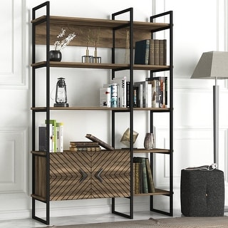 Wide Tall Book Display Shelves with Cabinet, Modern Bookcase with 2 ...