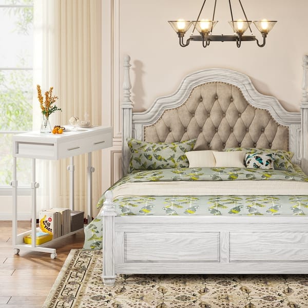 Adjustable Side Table Portable Desk with Drawers and Wheels for Home ...