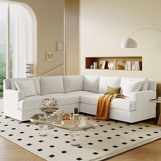 Sectional Modular L Shape Sofa, Couch with 2 Tossing Cushions and Solid ...