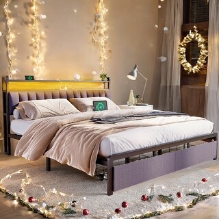 King Size Bed Frames with Storage Headboard and Large Storage Drawer ...