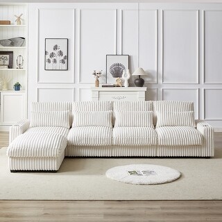 Elegant 128-Inch L-Shaped Corduroy Sofa with USB Port, Movable Footrest ...