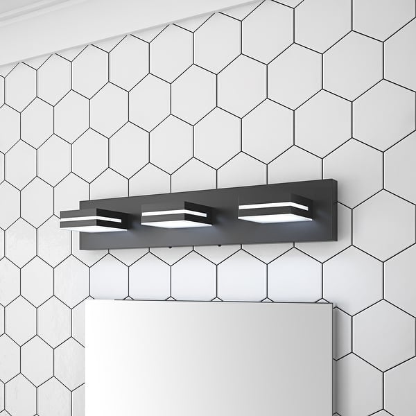 Modern 3-Light Square Shape Over Mirror LED Vanity Lighting Fixture ...