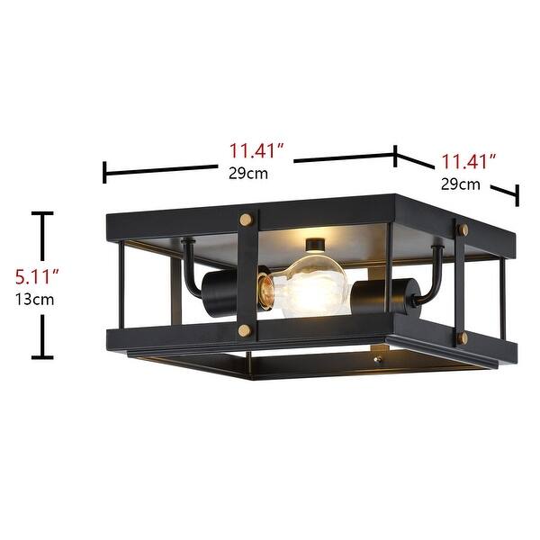 Industrial Matte Black 2-Light Rectangle Iron Frame Farmhouse Flush ...