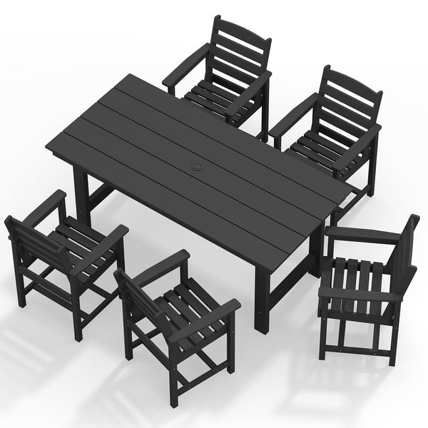 7-Piece HDPE Outdoor Dining Table Sets with Umbrella Hole - 1-Table 6 ...