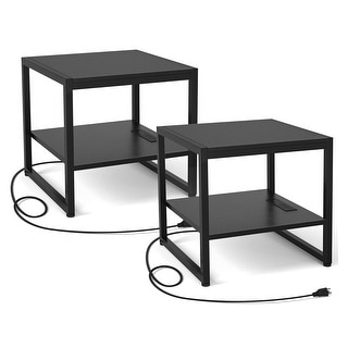 End Table with Charging Station, 20 Inch Square Side Table with USB ...