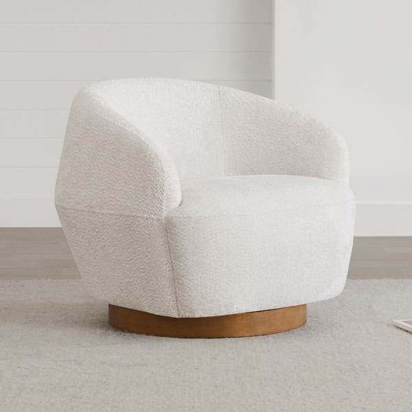 Ava Upholstered Fabric Swivel Accent Chair with Wood Base - Bed Bath ...