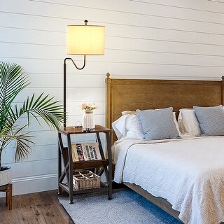 End Table with Floor Lamp, Side Table with USB and Type-c Port - Bed ...