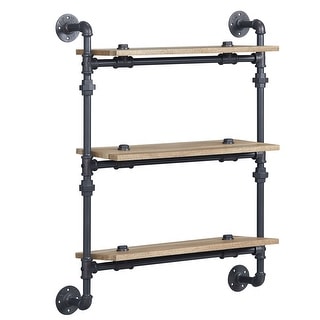 Vida 35 Inch Wall Mount Rack, 3 Tier, Industrial Pipe Frame, Brown ...