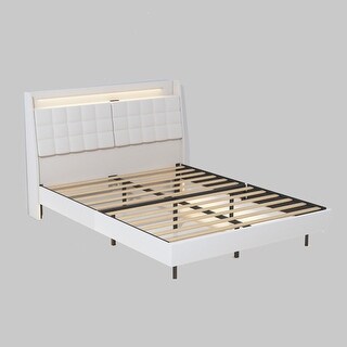 King Floating Platform Bed Frame with RGB LED Lights, USB Charging ...