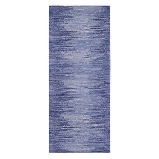 Shahbanu Rugs Horizontal Ombre Design Pure Wool Blue Oceanic Zero Pile ...