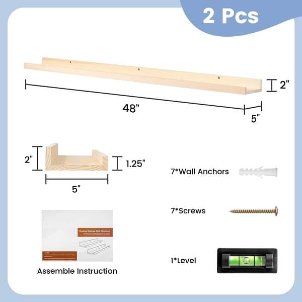 Solid Pine Wood Floating Ledge Shelves 2 Packs for Wall - Bed Bath ...