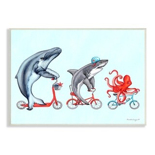 Stupell Aquatic Sea Life Animals Riding Bikes Red Accent Wood Wall Art ...