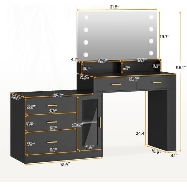 Makeup Vanity Table Mirror Lights LED Dresser 5 Drawers Cabinet - Bed ...