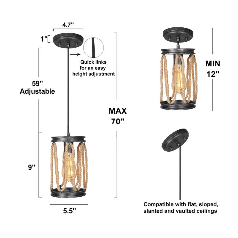 Farmhouse 1-Light Cylinder Pendant Lights for Kitchen Island - D5.5" x ...