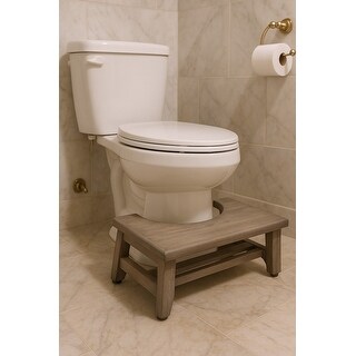 HomeRoots 8" Gray Solid Teak Bathroom Toilet Stool - Bed Bath & Beyond ...