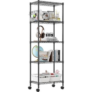 5 Tier Wire Shelving Unit on Wheels, Adjustable Storage Racks,Black ...