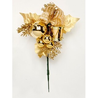 7" Outdoor Weatherproof Christmas Leaf Drum Ball Pick, Gold, Set of 12 ...