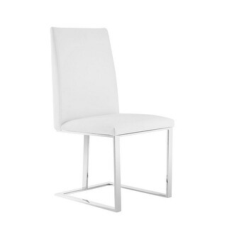 19 Inch Cantilever Dining Chair, White Faux Leather, Stainless Steel ...