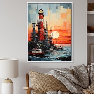 Designart "Red Oil Rigs Resilient Rig I" Oil Rigs / Fields Framed ...
