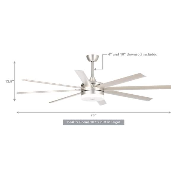 70-inch Modern Nickel 8-Blade LED Ceiling Fan with Remote - 70-in - Bed ...