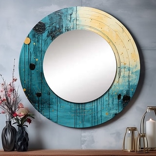 Designart "Blue Minimalism Horizon I" Abstract Collages Round Mirror ...