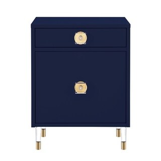 26" Clear and Dark Blue End Table with Drawer and shelf - Bed Bath ...
