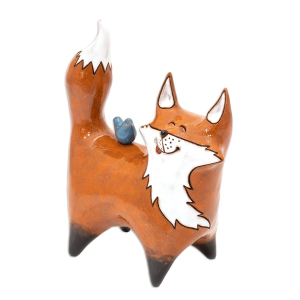 Novica Handmade Friendly Fox Ceramic Figurine - Bed Bath & Beyond ...