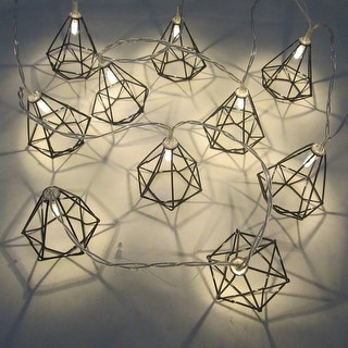 Geometric Crystal Metal Lantern LED String Light Fairy Lights Battery ...