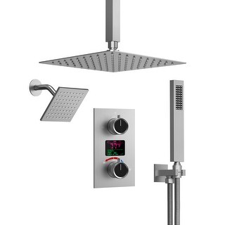 Dual Heads 16" Rainfall & 6" High Pressure Thermostatic Shower System ...