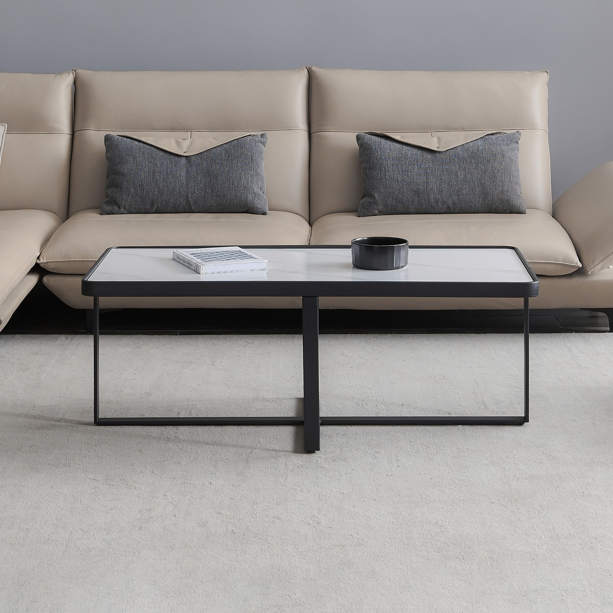 Minimalism Rectangle Coffee Table in Black Metal Frame with Sintered ...