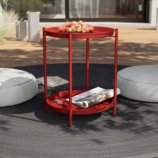 Steel Patio Side Table 2-Tier, Weather Resistant Outdoor Round End ...