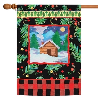 Green and White Cozy Cabin Christmas Outdoor House Flag 40" x 28" - Bed ...
