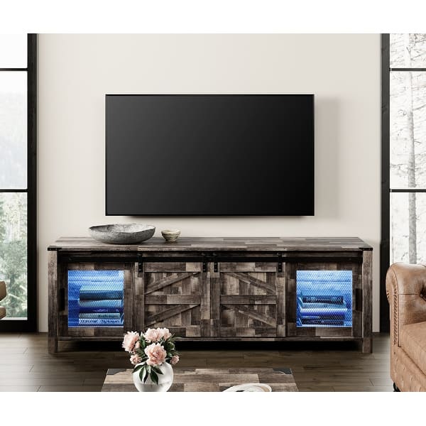 Sliding Barn TV Stand with LED Light, Entertainment Center for 75" TV ...