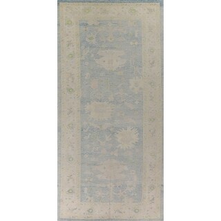 Vegetable Dye Blue Floral Oushak Turkish Area Rug Handmade Wool Carpet ...