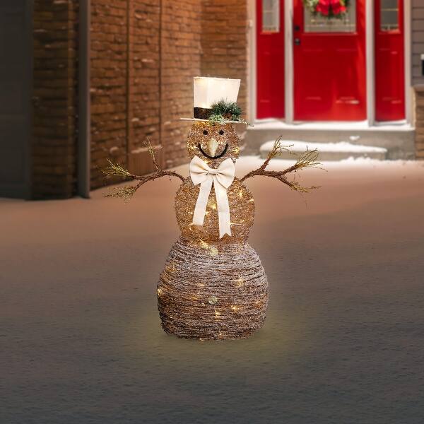 48" LED Lighted Rustic Rattan Snowman Outdoor Christmas Decoration ...