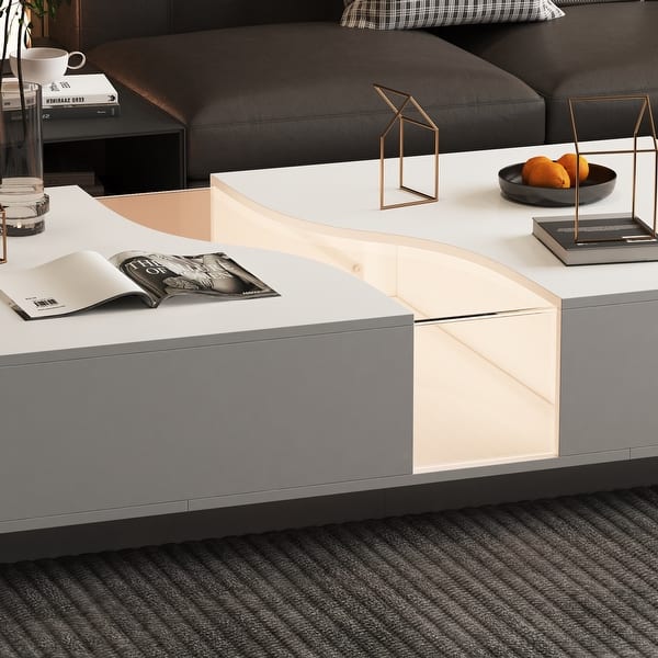 Storage Masterpiece Contemporary White Coffee Table Colorful LED Edge ...